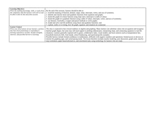 Comprehensive Lesson Plan on Linear and Quadratic Functions for Grade ...