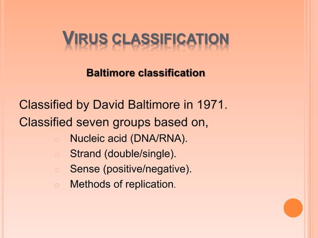 classification of virus :LHT,HOLMES,BALTIMORE,ICTV | PPTX | Biological ...