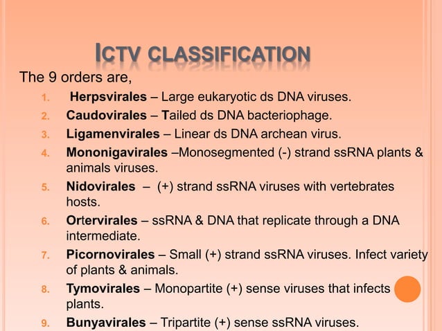 classification of virus :LHT,HOLMES,BALTIMORE,ICTV | PPTX | Biological Sciences | Science