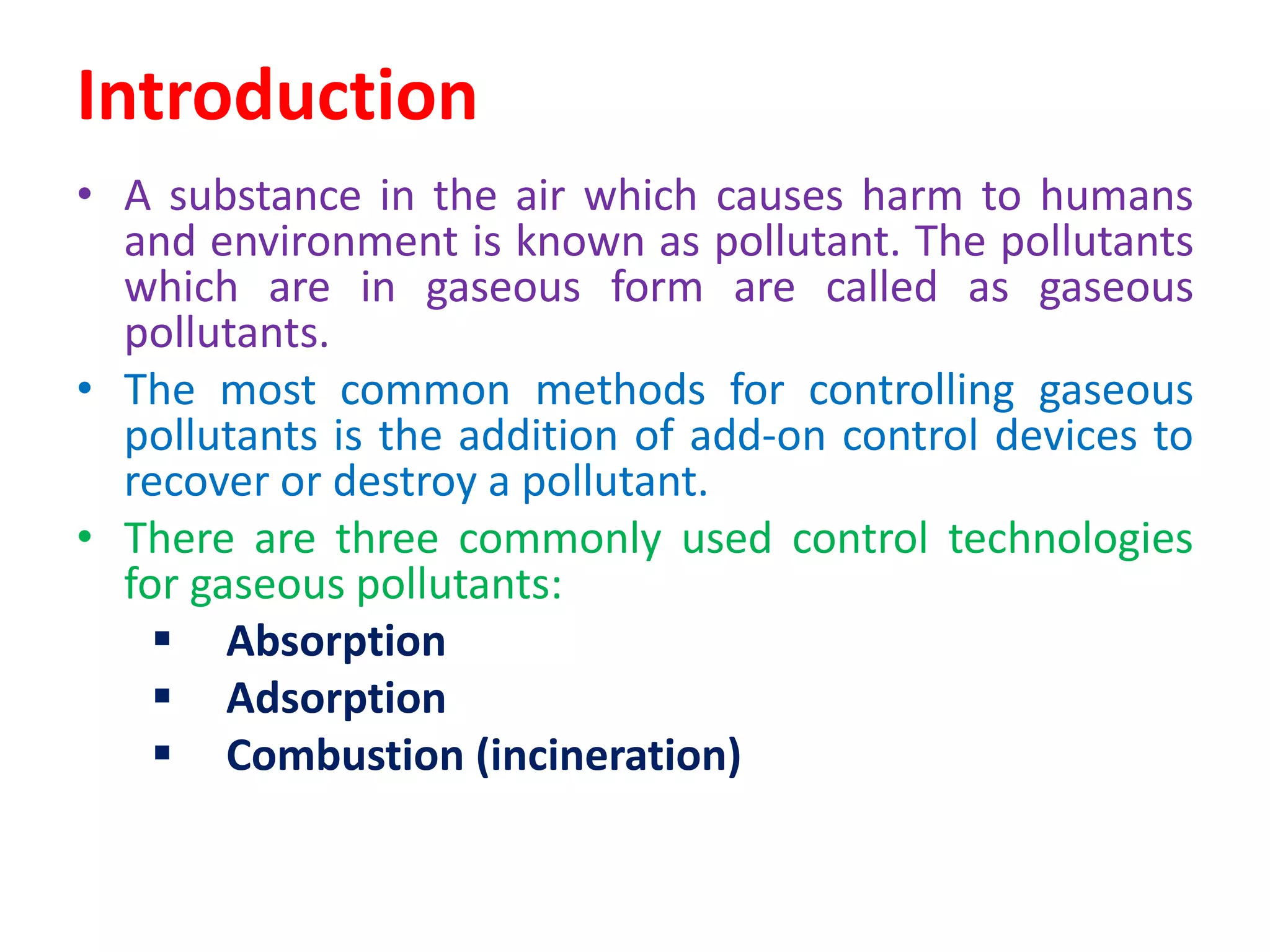 General methods to control gaseous pollutants | PPTX