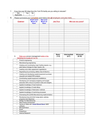 General Manager Or Plant manager prescreening questionnaire | DOC