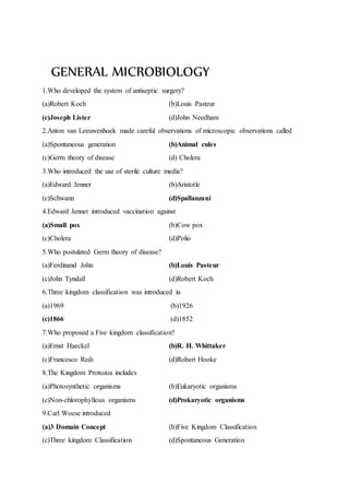 General microbiology MCQ | DOCX