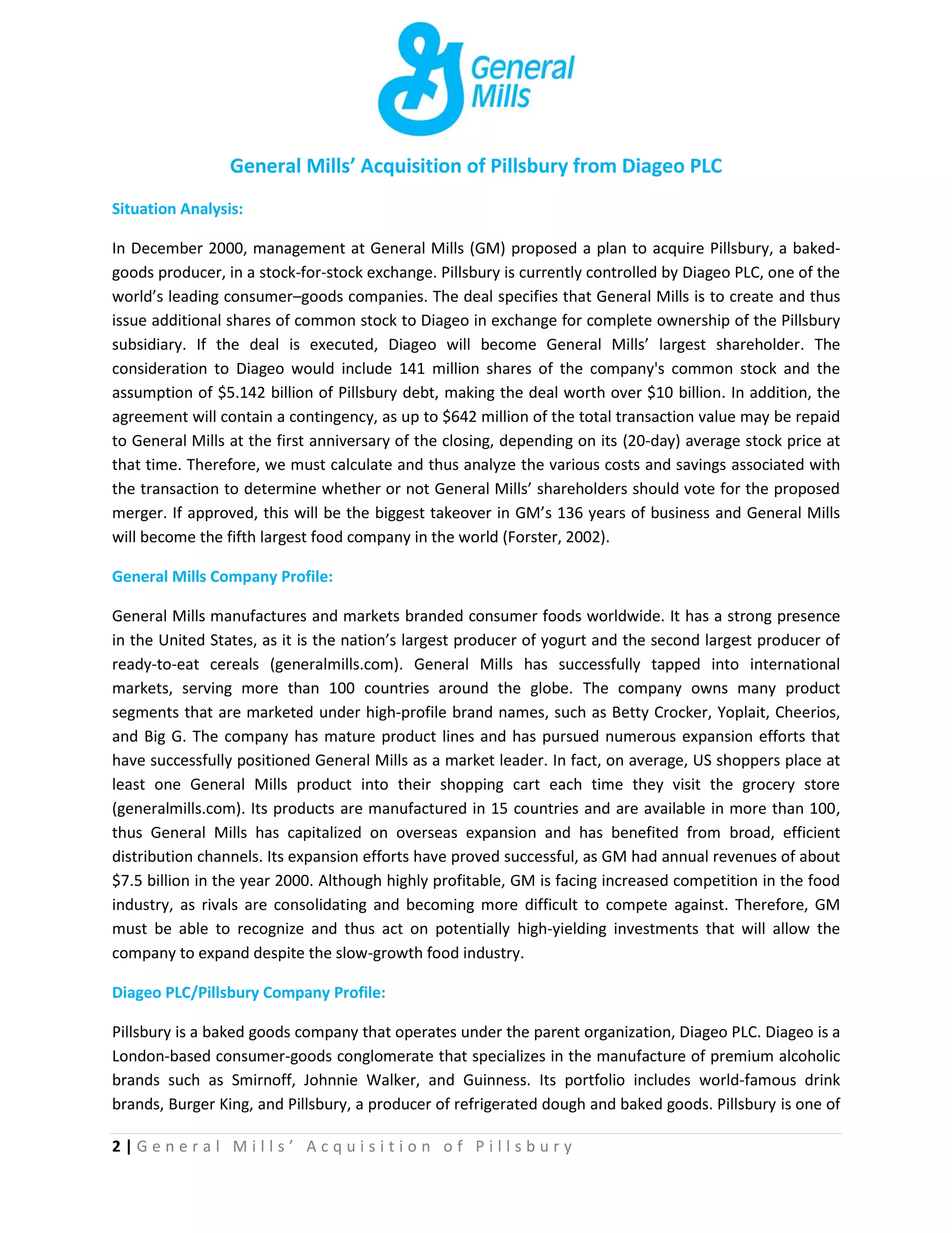 General Mills Acquisition Of Pillsbury From Diageo | PDF