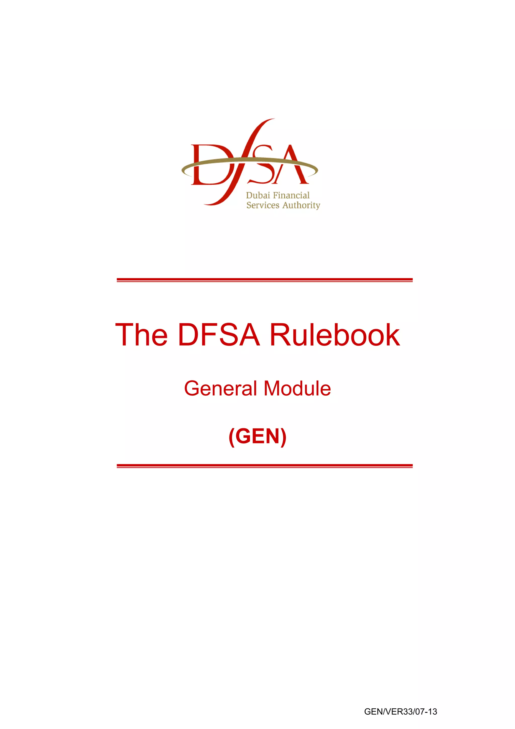 Dubai Financial Services Authority - General Module (GEN) | PDF