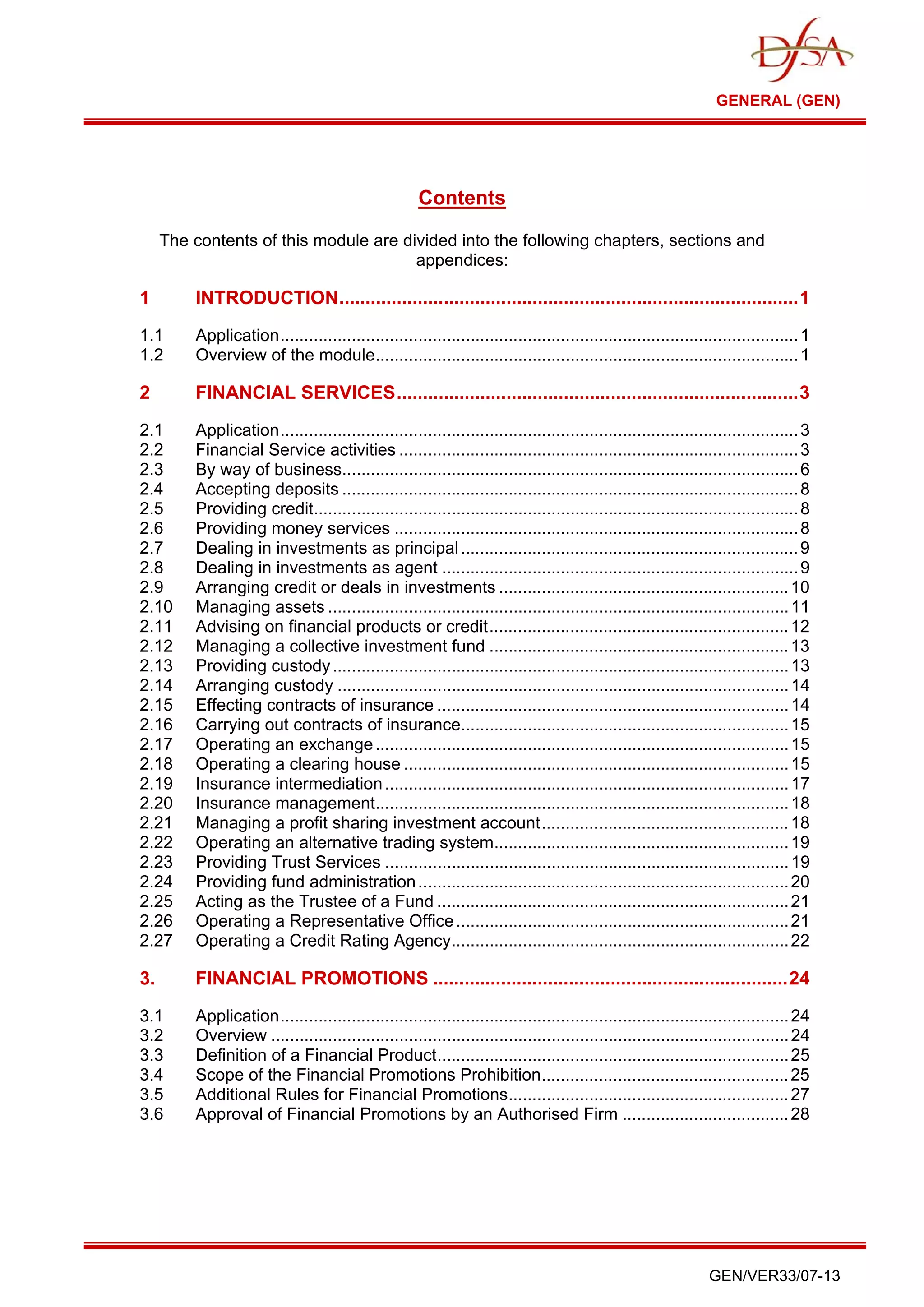 Dubai Financial Services Authority - General Module (GEN) | PDF