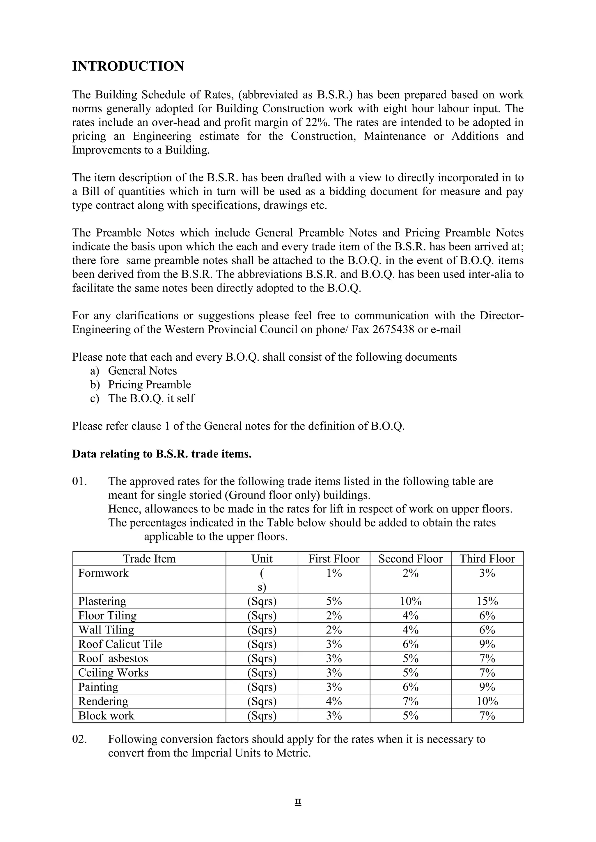 General notes to building schedule of rates | PDF