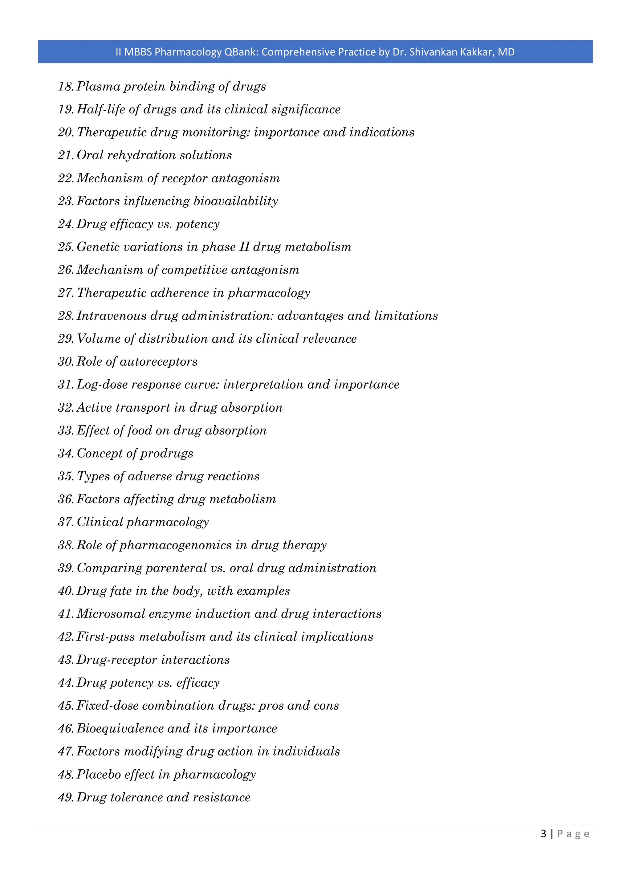 Pharmacology Question Bank for II MBBS: Essential Concepts and Practice Questions | PDF