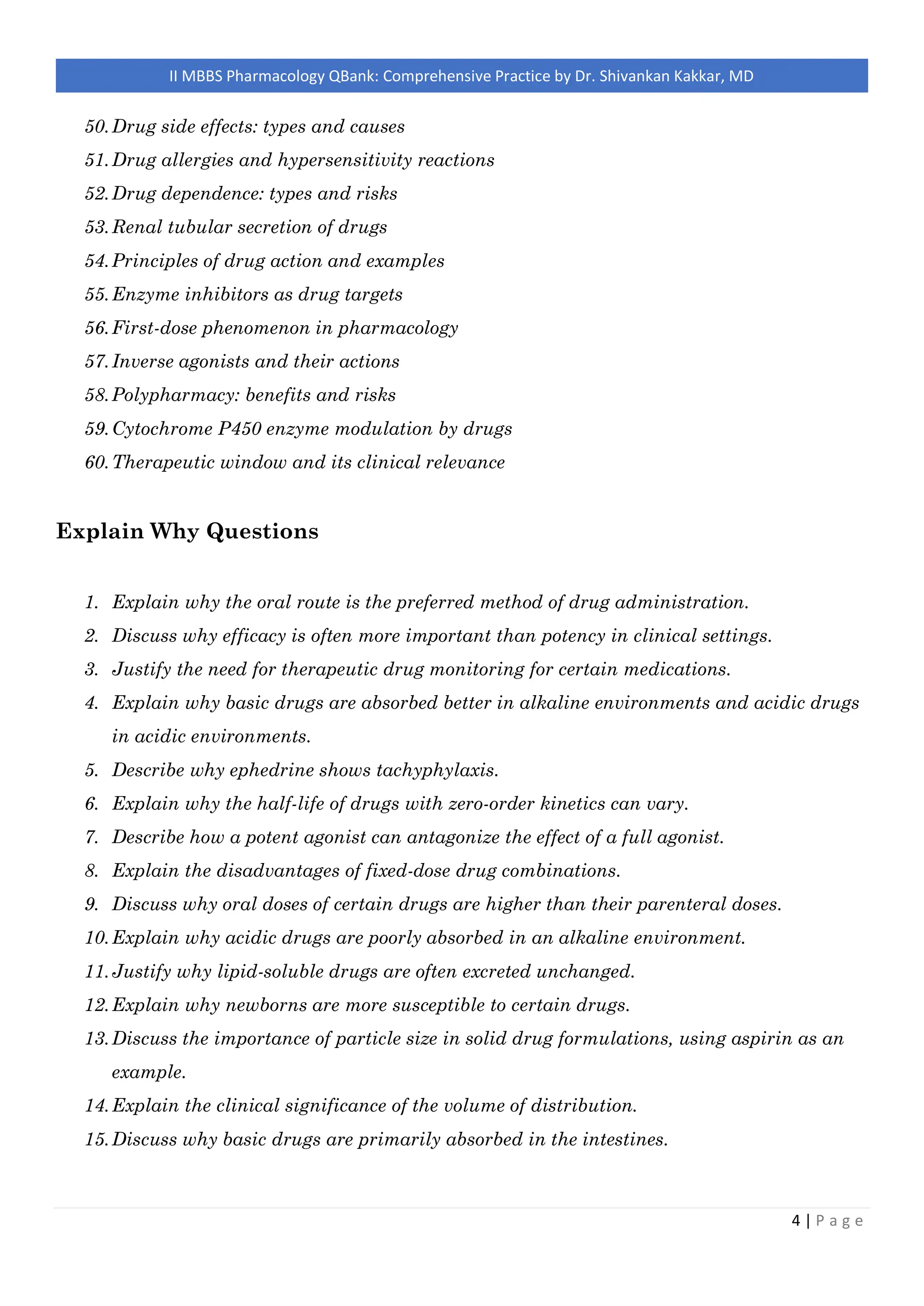 Pharmacology Question Bank for II MBBS: Essential Concepts and Practice ...