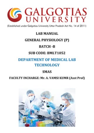 General physiology student lab manual bmlt1052 | PDF