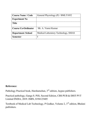 General physiology student lab manual bmlt1052 | PDF