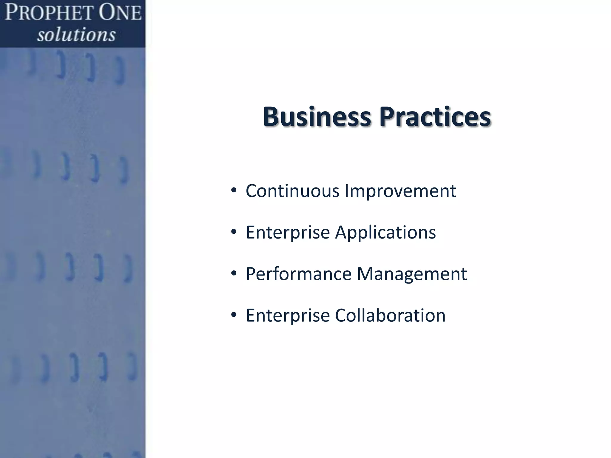 Prophet One Overview 2010 | PPT