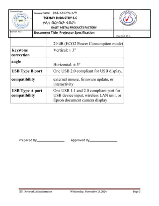 General Projector Technical Specifications | DOCX
