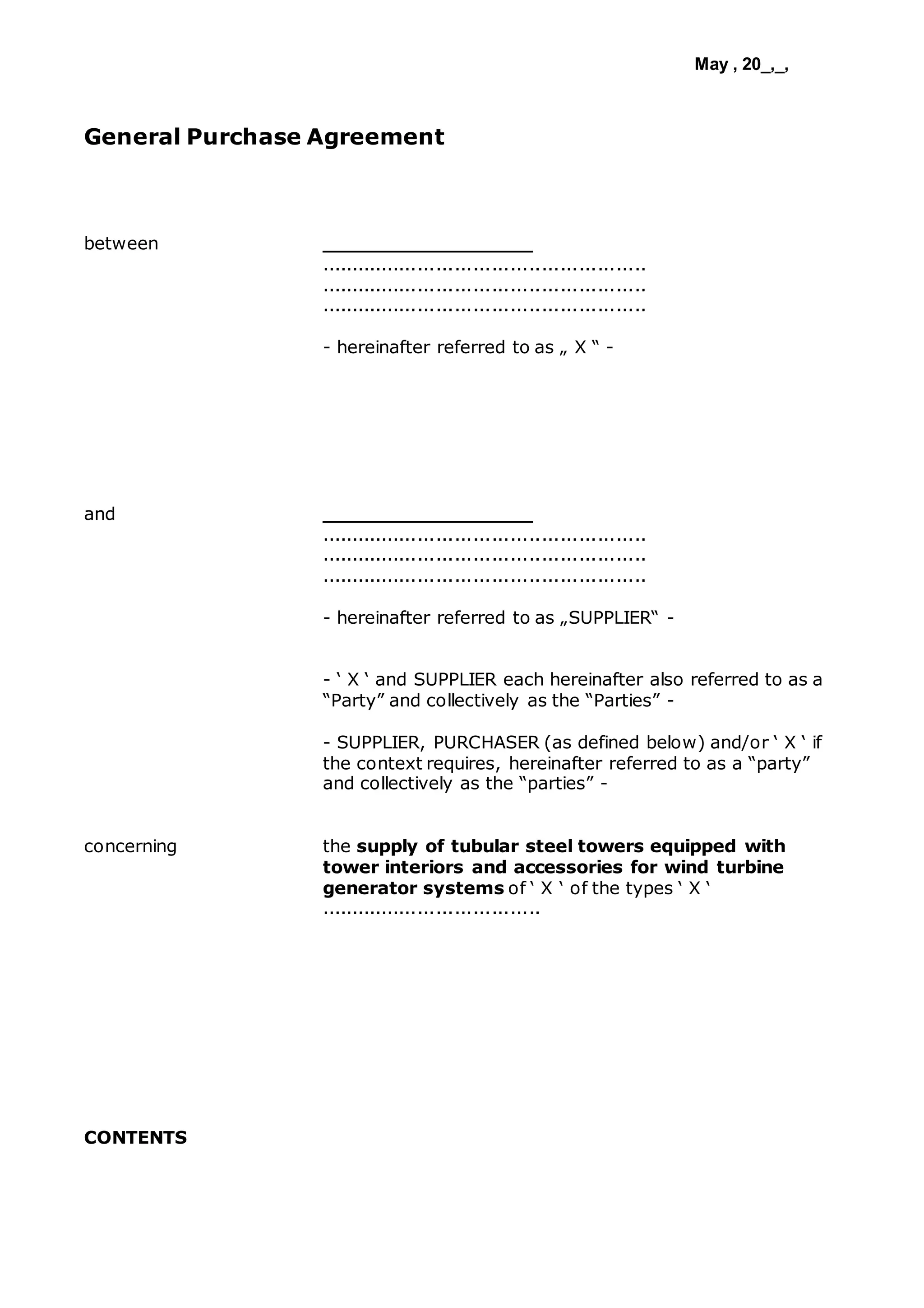General Purchasing Agreement (Purchase this doc, Text: 08118887270 ...