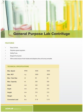 General Purpose Lab Centrifuge by ACMAS Technologies Pvt Ltd. | PDF