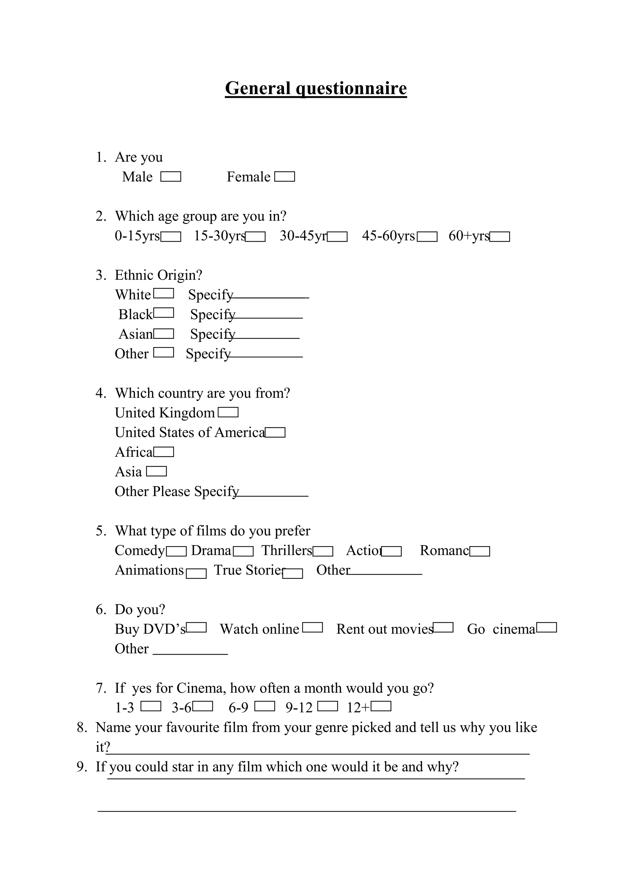 General Questionnaire | PDF