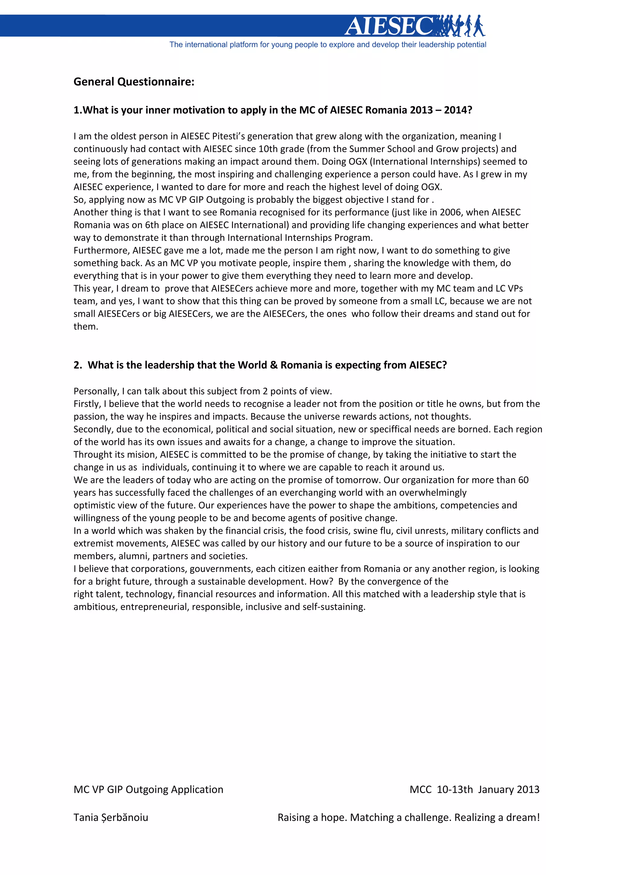 General questionnaire tania serbanoiu | PDF