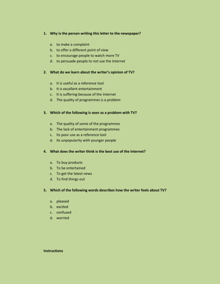 General reading comprehension test. | DOCX