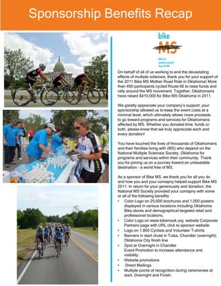 General Bike MS 2011 Sponsor Recap | PDF