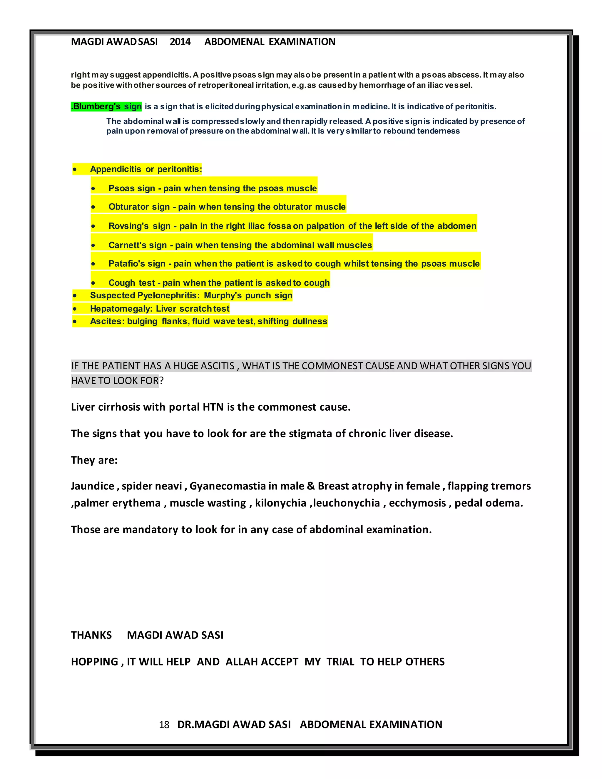 Generalrulesofabdomenalexamination 140413161534-phpapp02 | DOCX