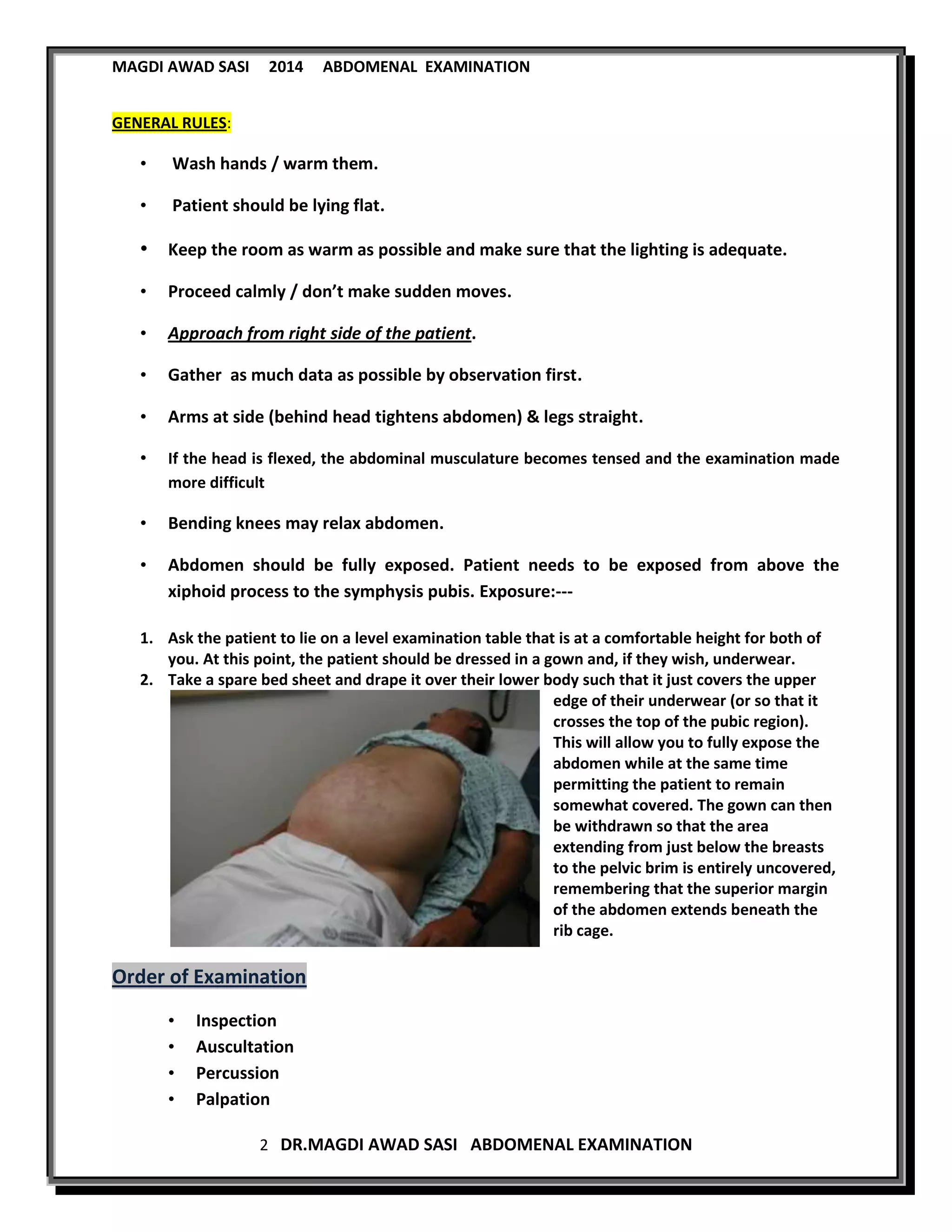 General rules of abdomenal examination | DOCX