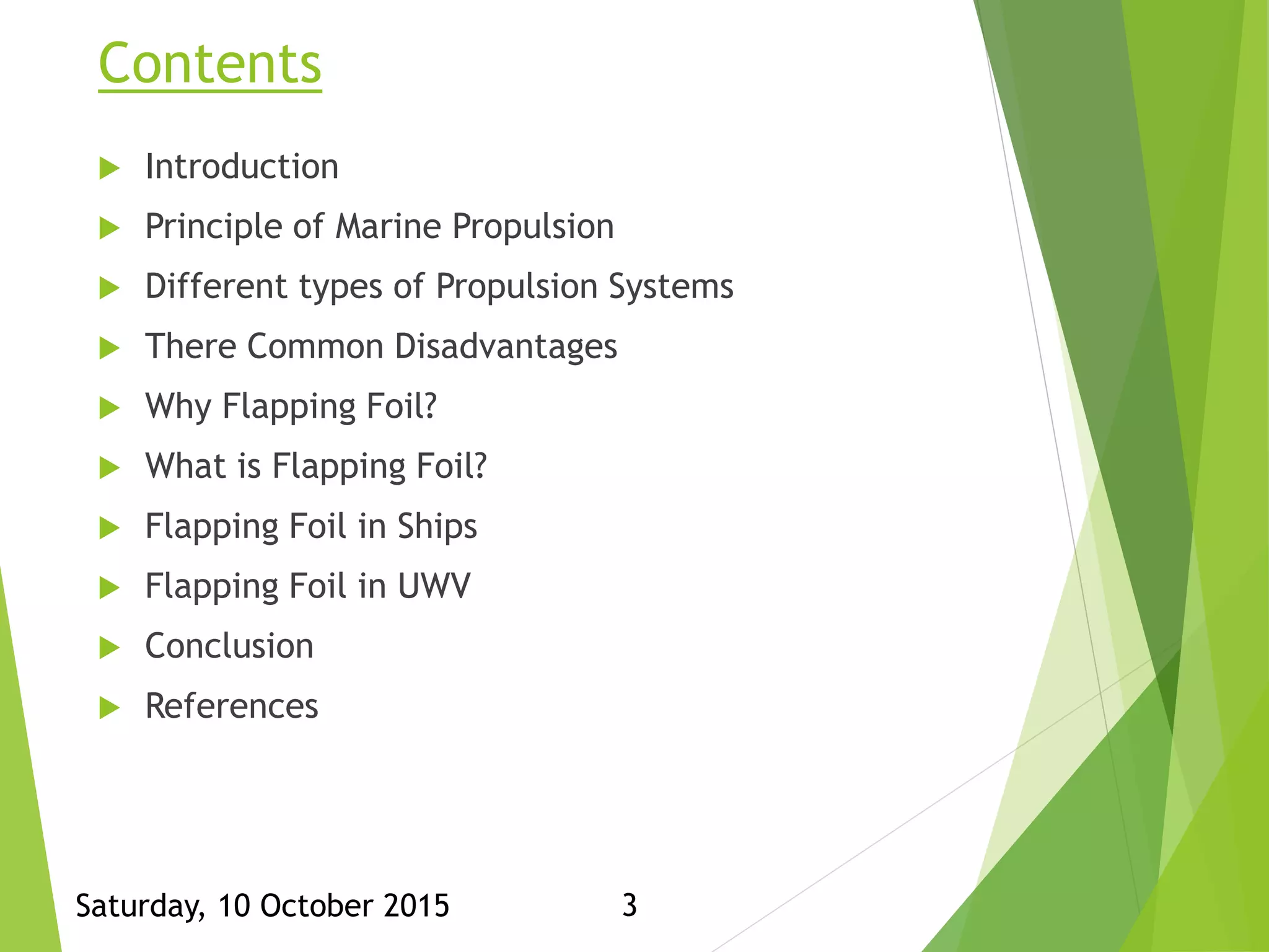 Flapping Foil Propulsion System in Ship and Underwater Vehicles | PPTX