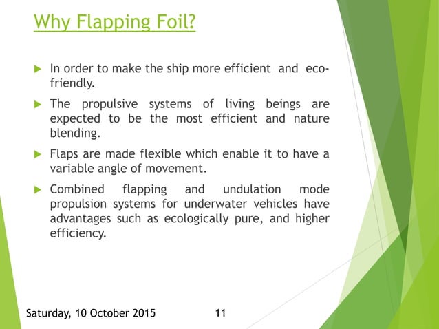 Flapping Foil Propulsion System in Ship and Underwater Vehicles | PPT