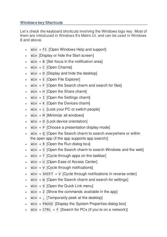 General window shortcuts