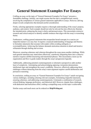 General Statement Examples For Essays | PDF