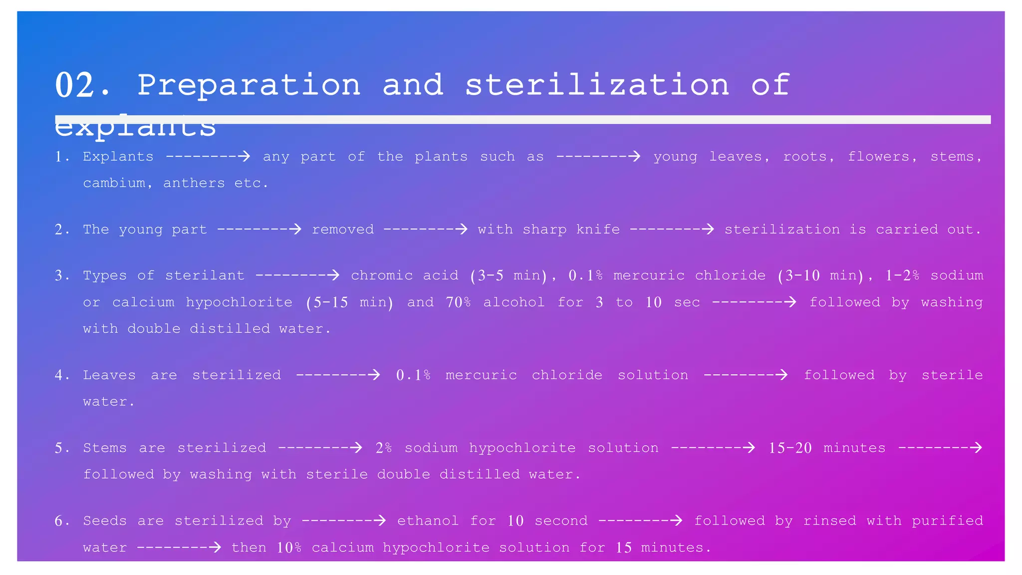 General steps of plant tissue culture and nutritional requirements ...