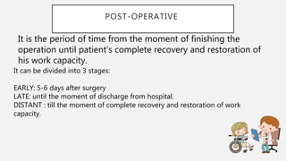Surgical operations and Interventions. Pre and Post-operative ...