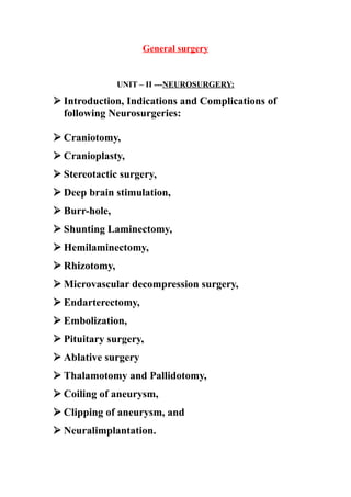 UNIT-II - General surgery NEURO SURGERY | DOCX