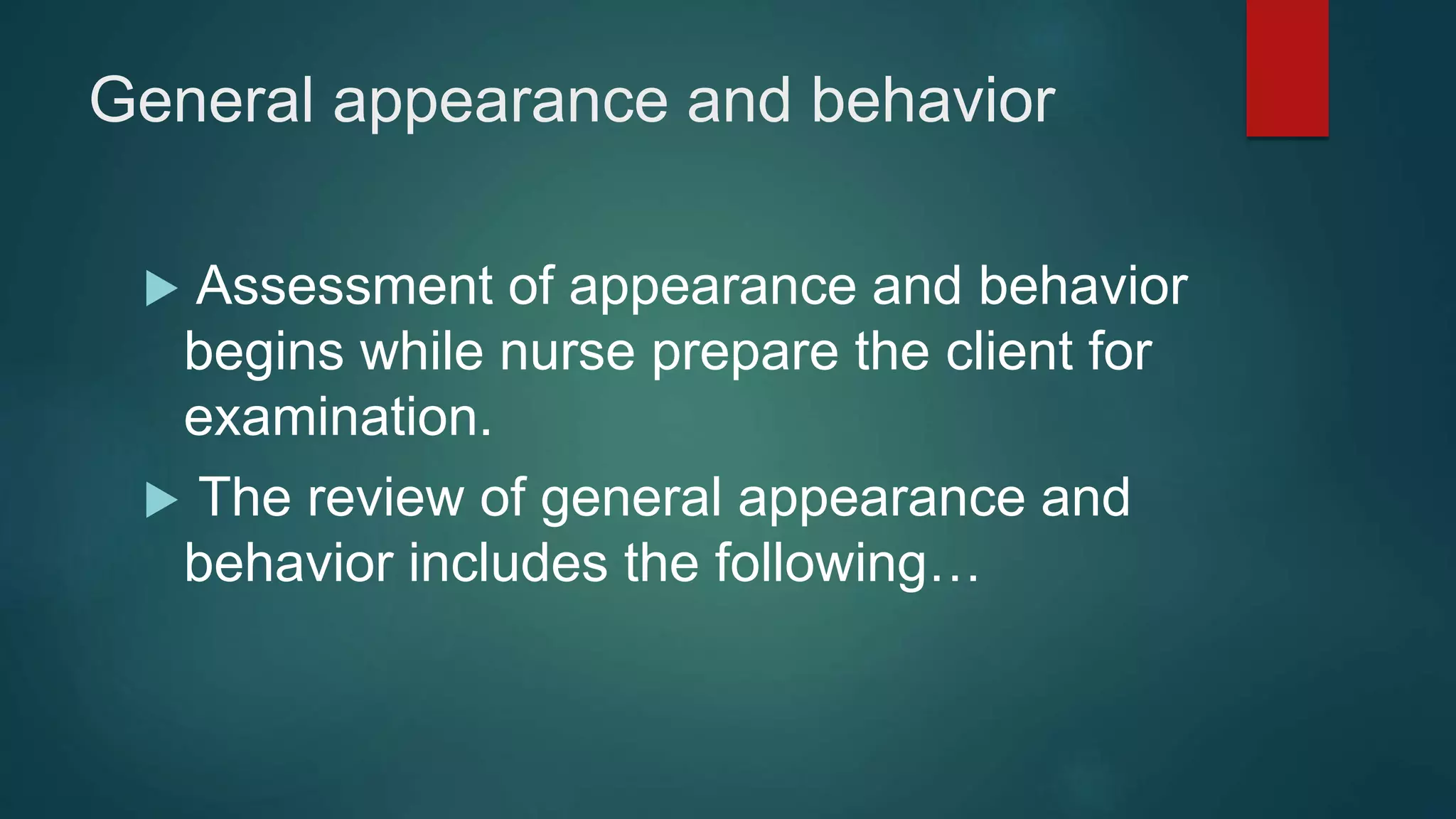 General survey for health assessment fundamental of nursing | PPTX