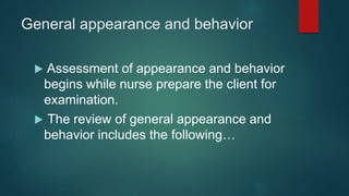 General survey for health assessment fundamental of nursing | PPTX