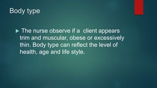 General survey for health assessment fundamental of nursing | PPTX