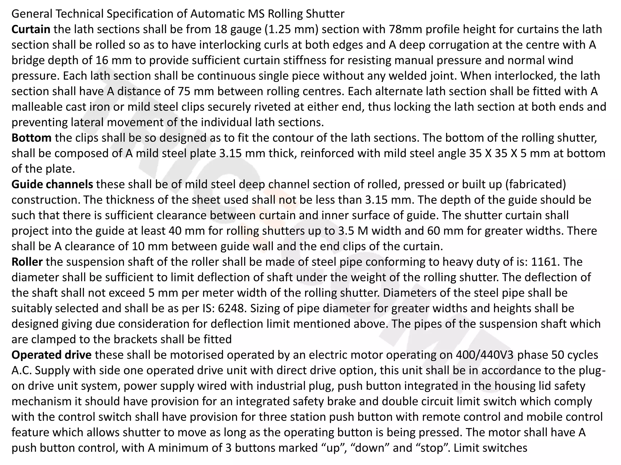 Specification of Automatic MS Rolling Shutter | PDF