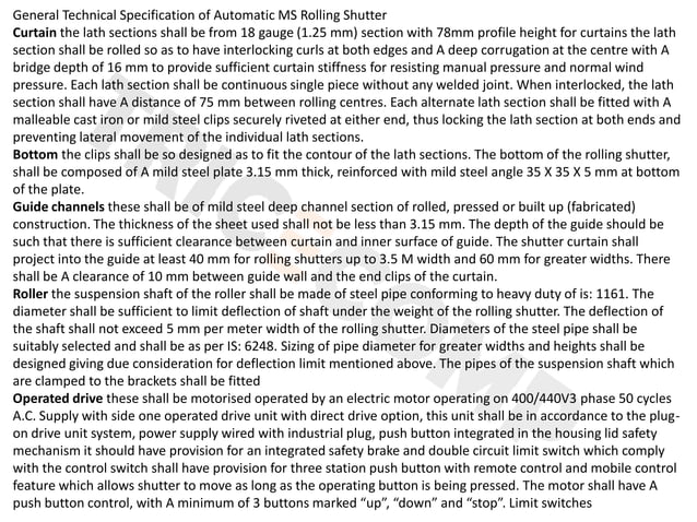 Specification of Automatic MS Rolling Shutter | PDF | Cameras and Camcorders | Consumer Electronics