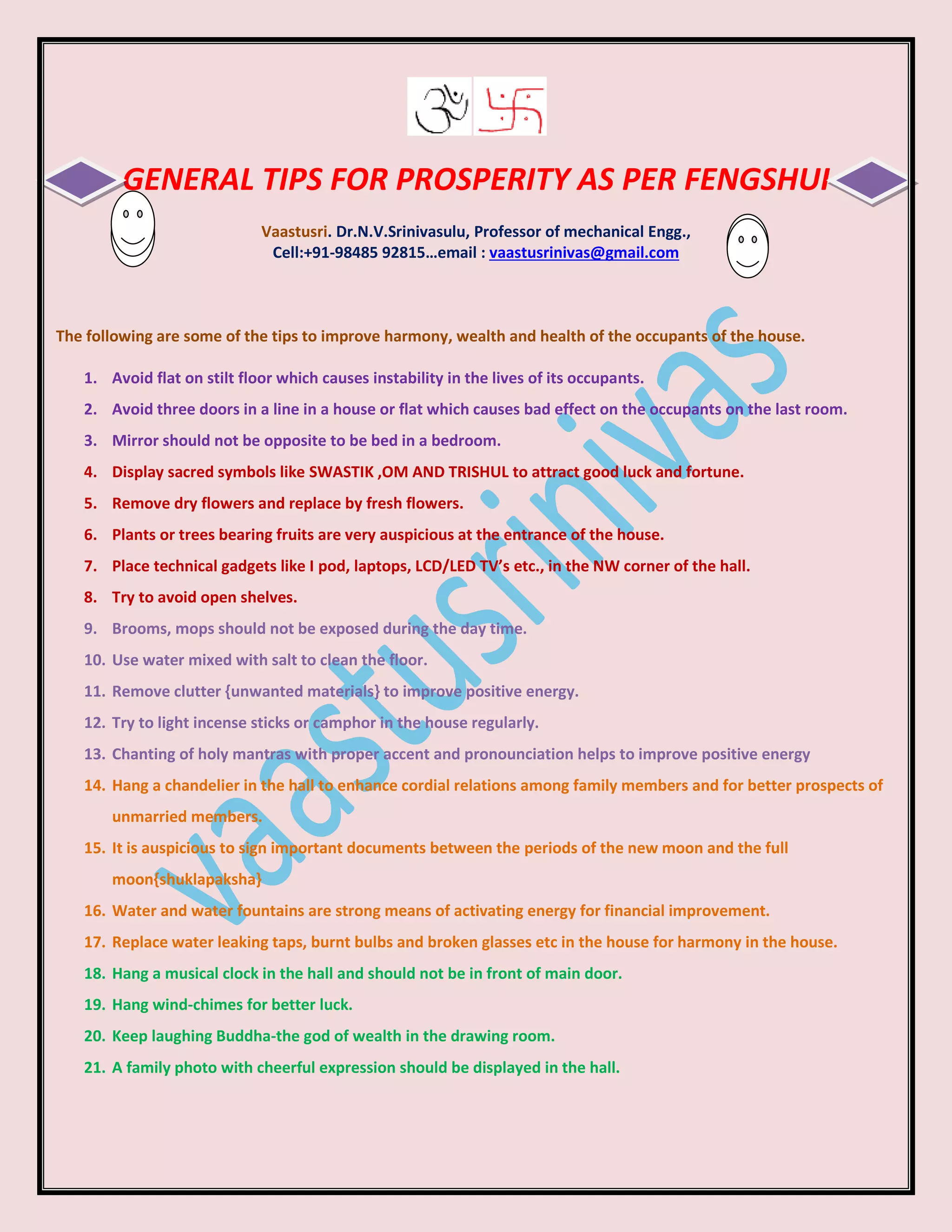 General tips for prosperity as per fengshui | DOCX