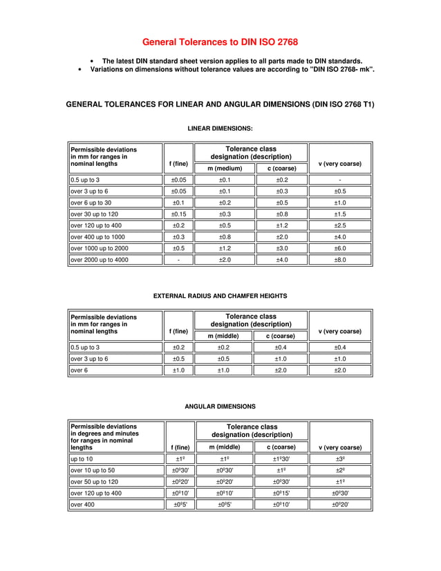 DIN ISO 2768 General Tolerances | PDF