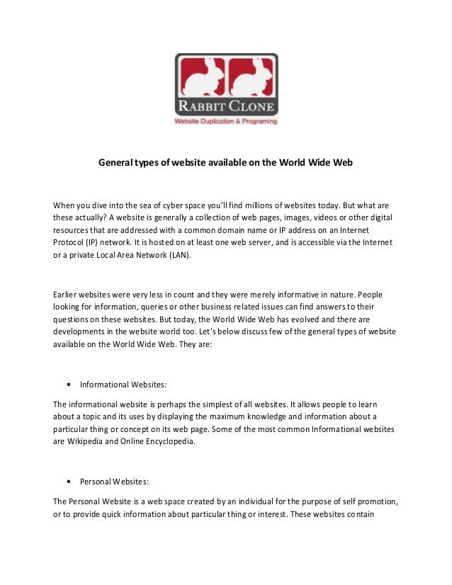 General types of website available on the world wide web