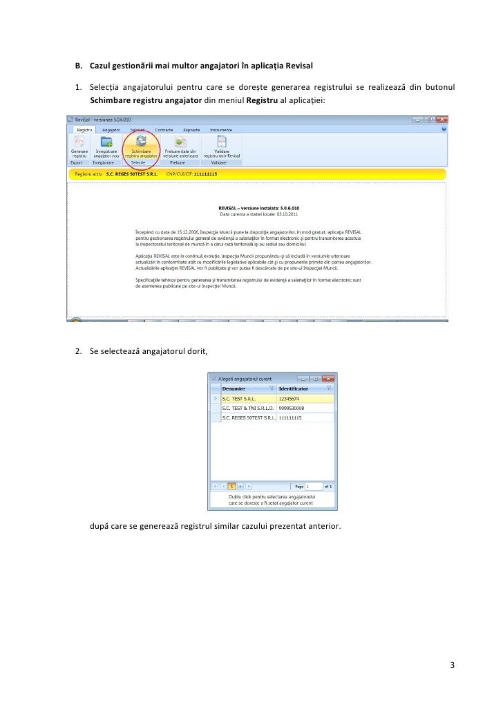 Generarea registrului in aplicatia Revisal