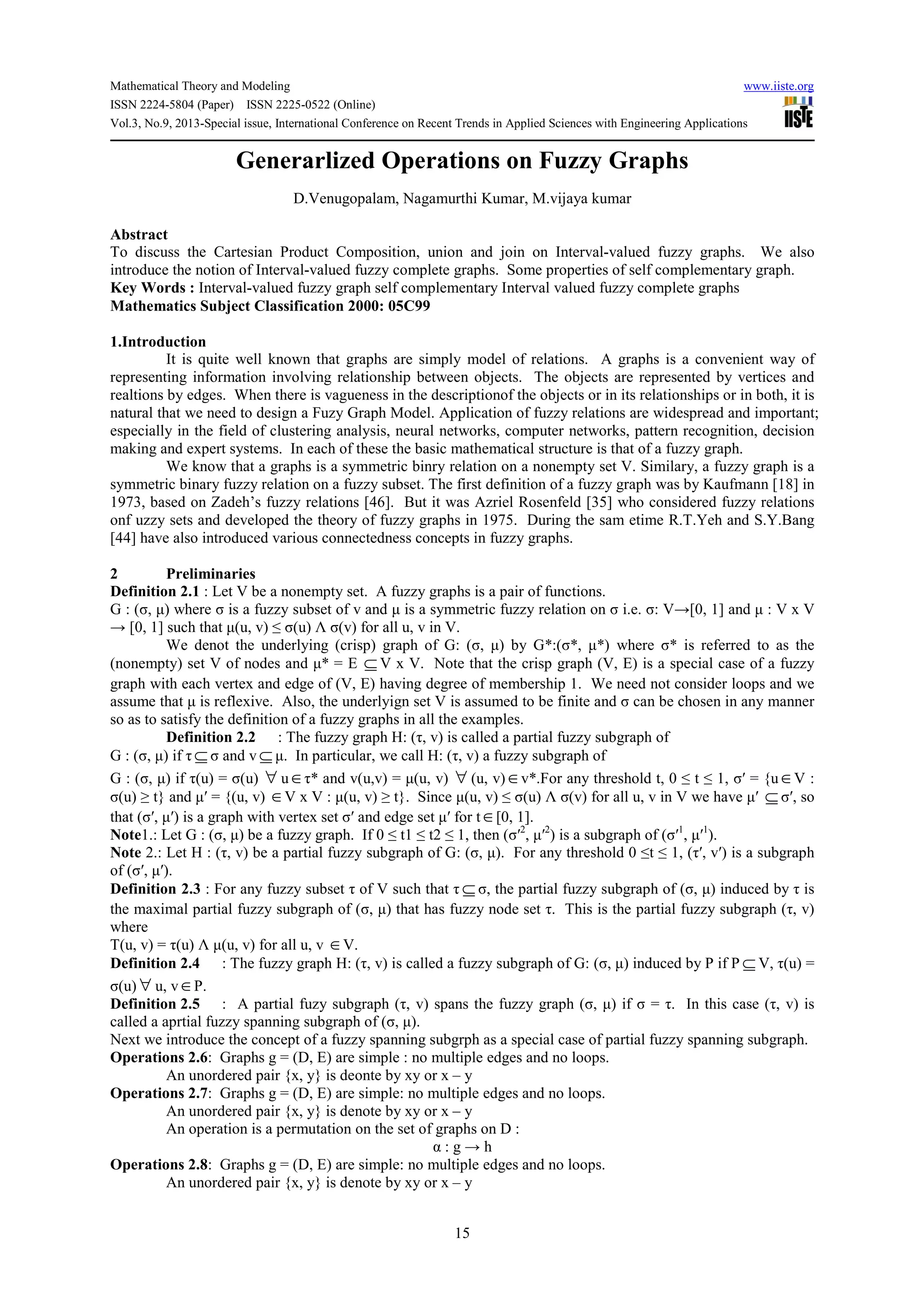 Generarlized operations on fuzzy graphs | PDF