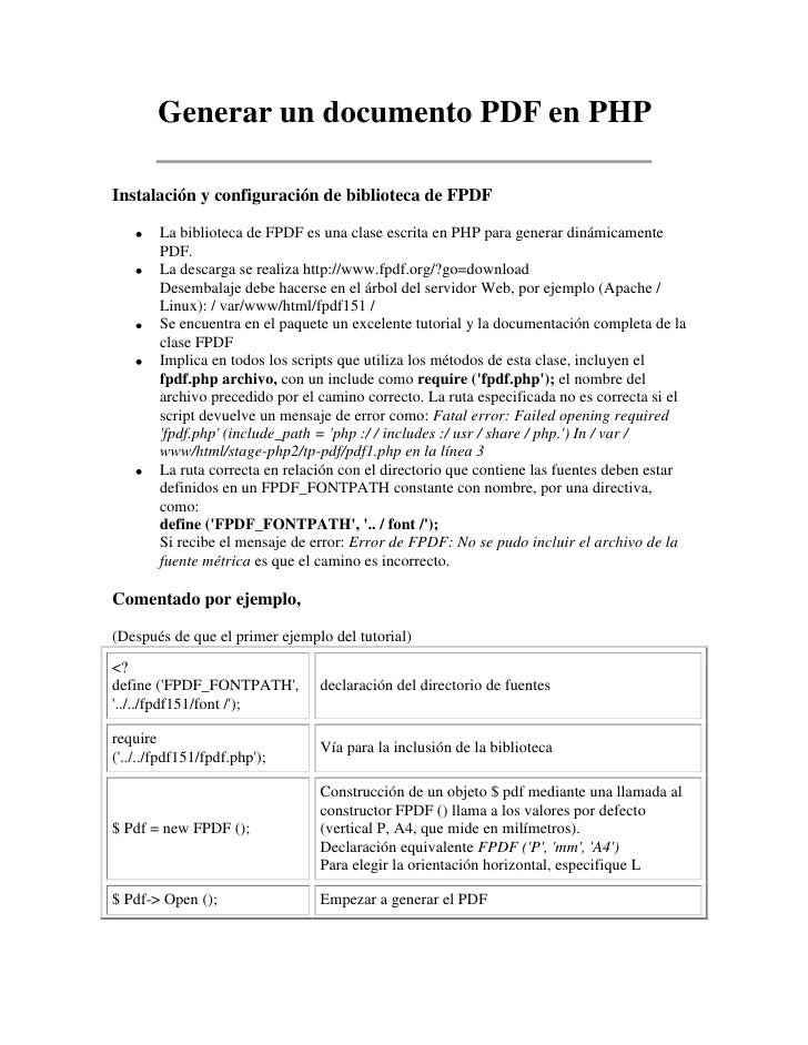 Generar Un Documento Pdf En Php