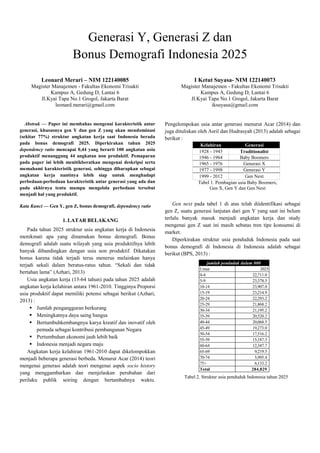 Generasi y, generasi z dan bonus demografi | PDF