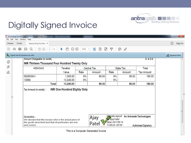 Generate Digitally Signed invoice Tally.ERP9