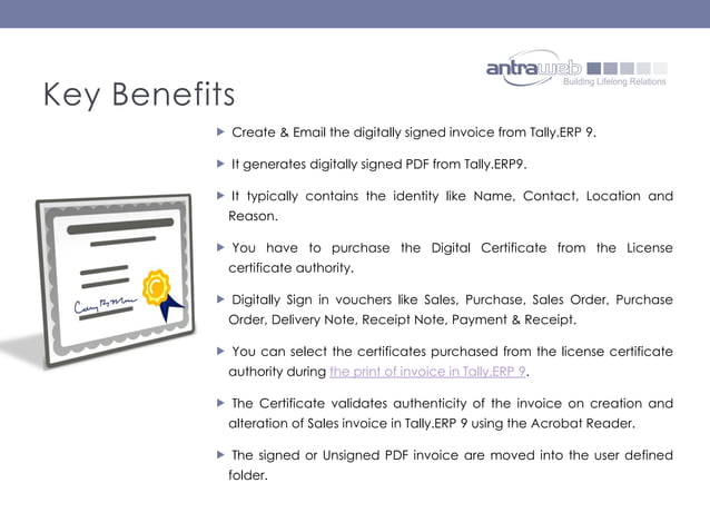 Generate Digitally Signed invoice Tally.ERP9