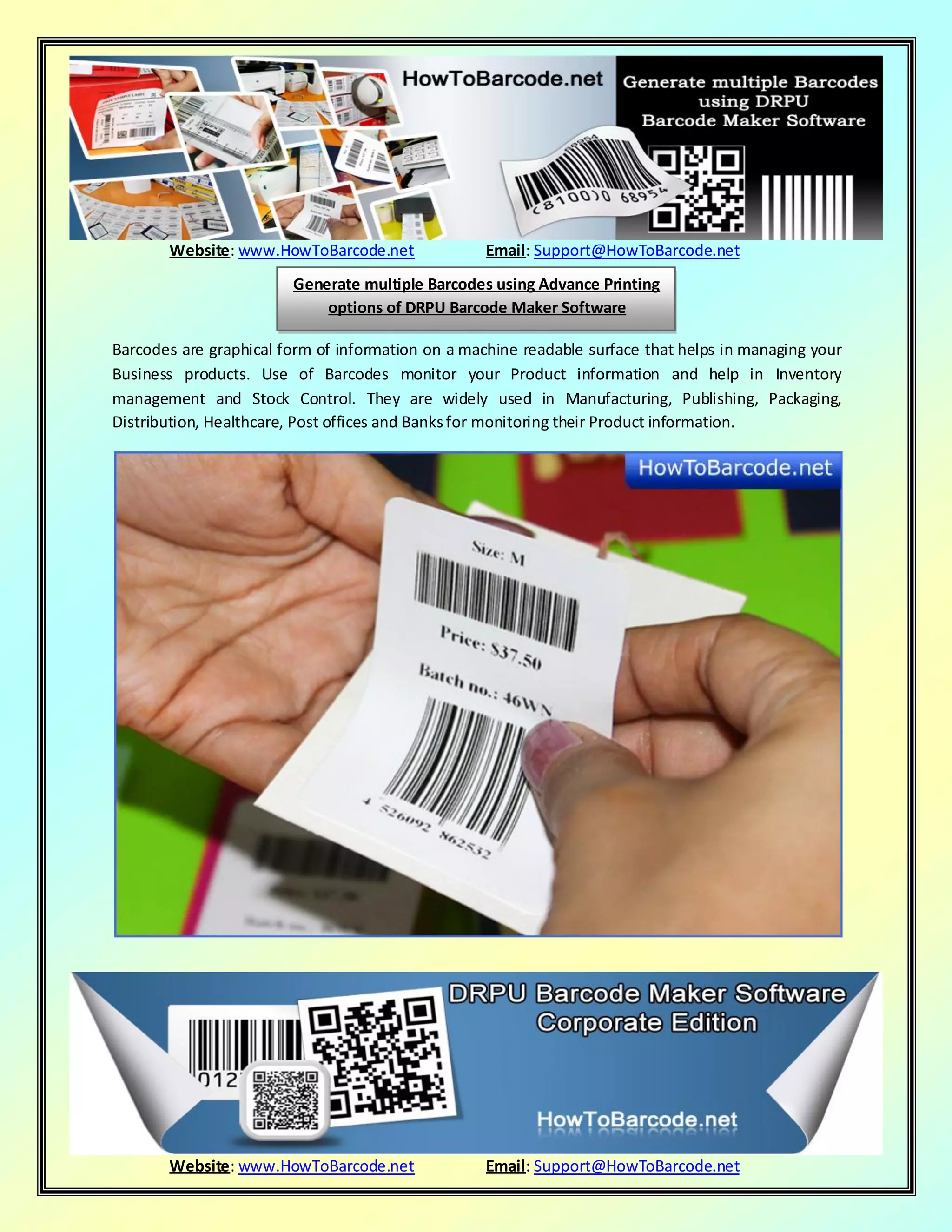 Generate multiple barcodes using advance printing options of drpu barcode maker software | PDF