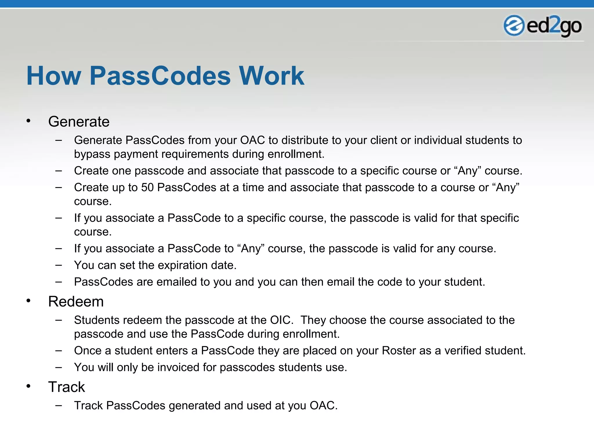 Generate passcodes | PPT