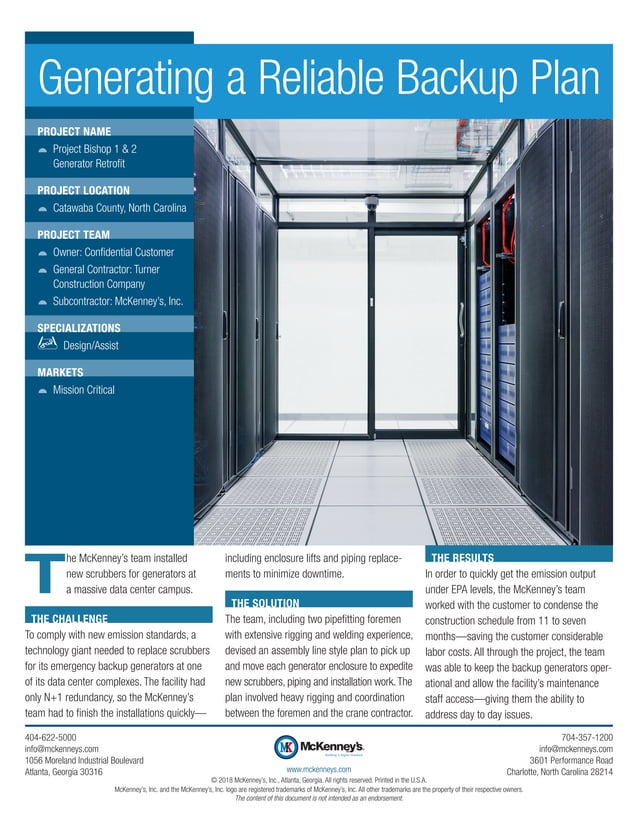 Generating a Reliable Backup Plan - Data Center Retrofit Project | PDF