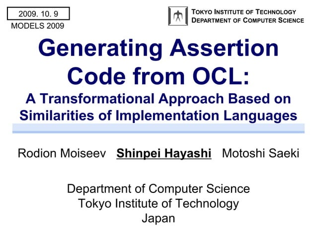 Generating Assertion Code from OCL: A Transformational Approach Based on Similarities of ...