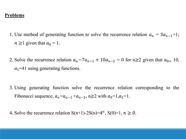 Generating function | PPTX | Programming Languages | Computing